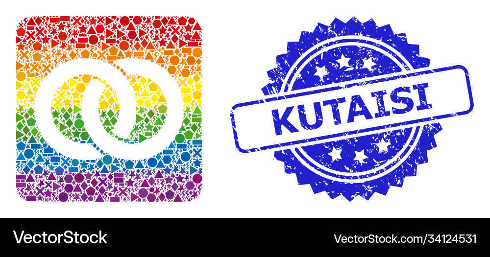 Scratched kutaisi stamp and multicolored geometric