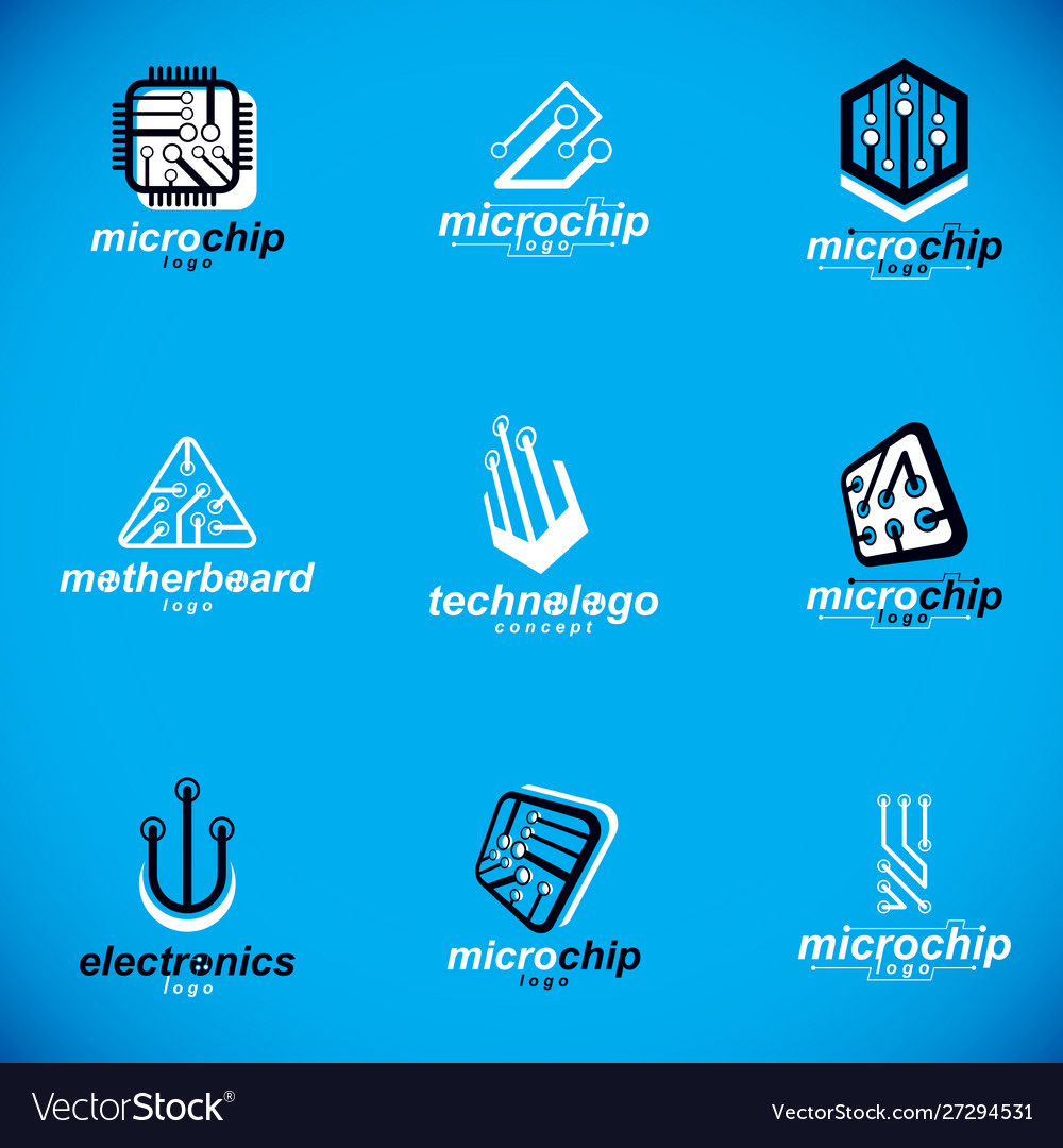 Set microprocessor scheme abstract logotypes Vector Image