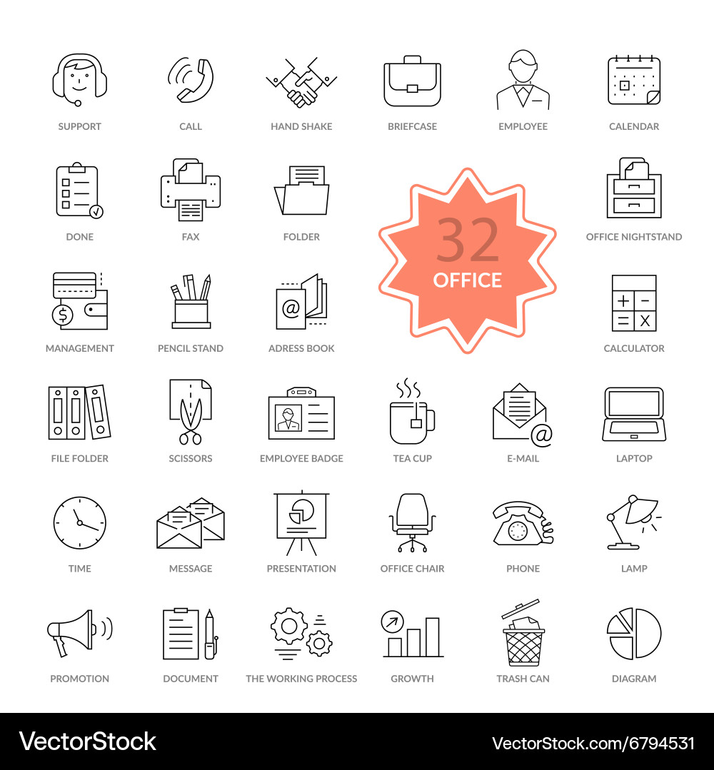 Set of office items icons Royalty Free Vector Image