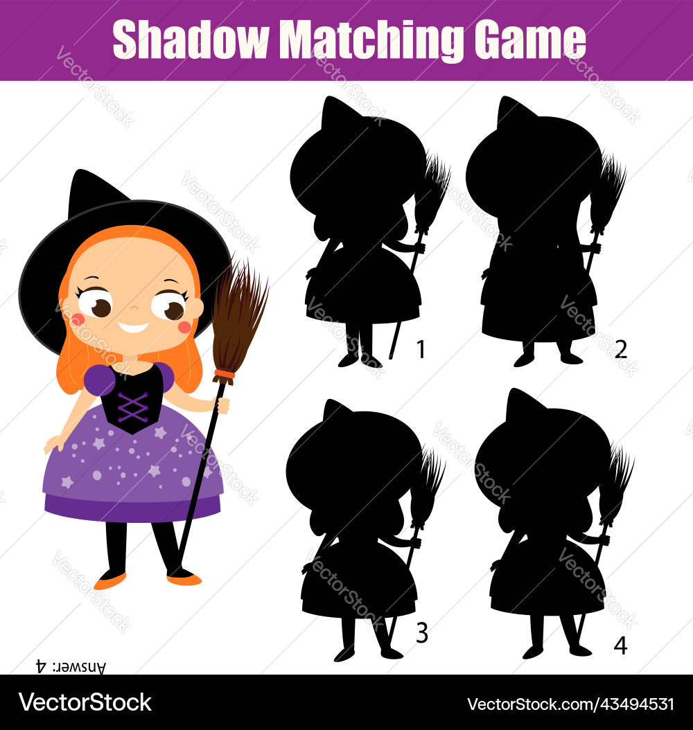 Shadow matching game kids activity with girl Vector Image