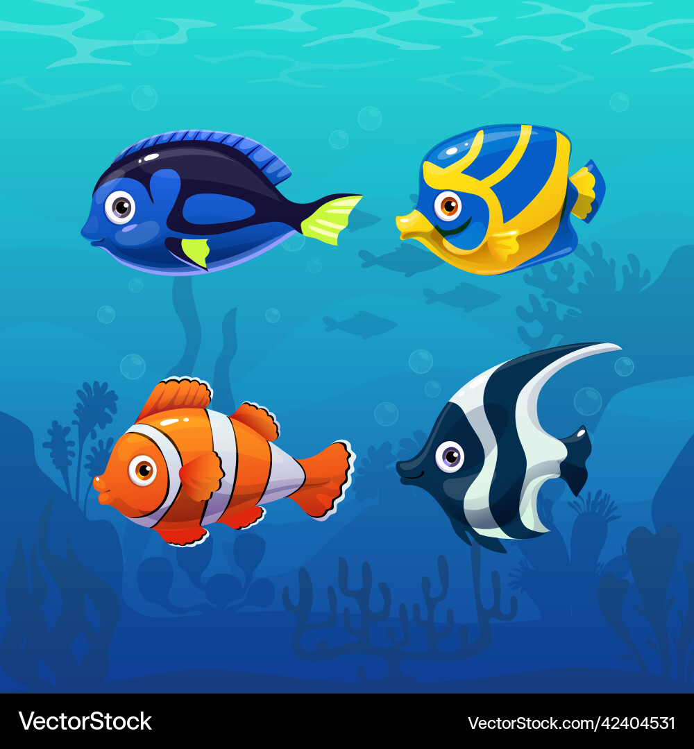 Tropical fish set cute fish icons Royalty Free Vector Image