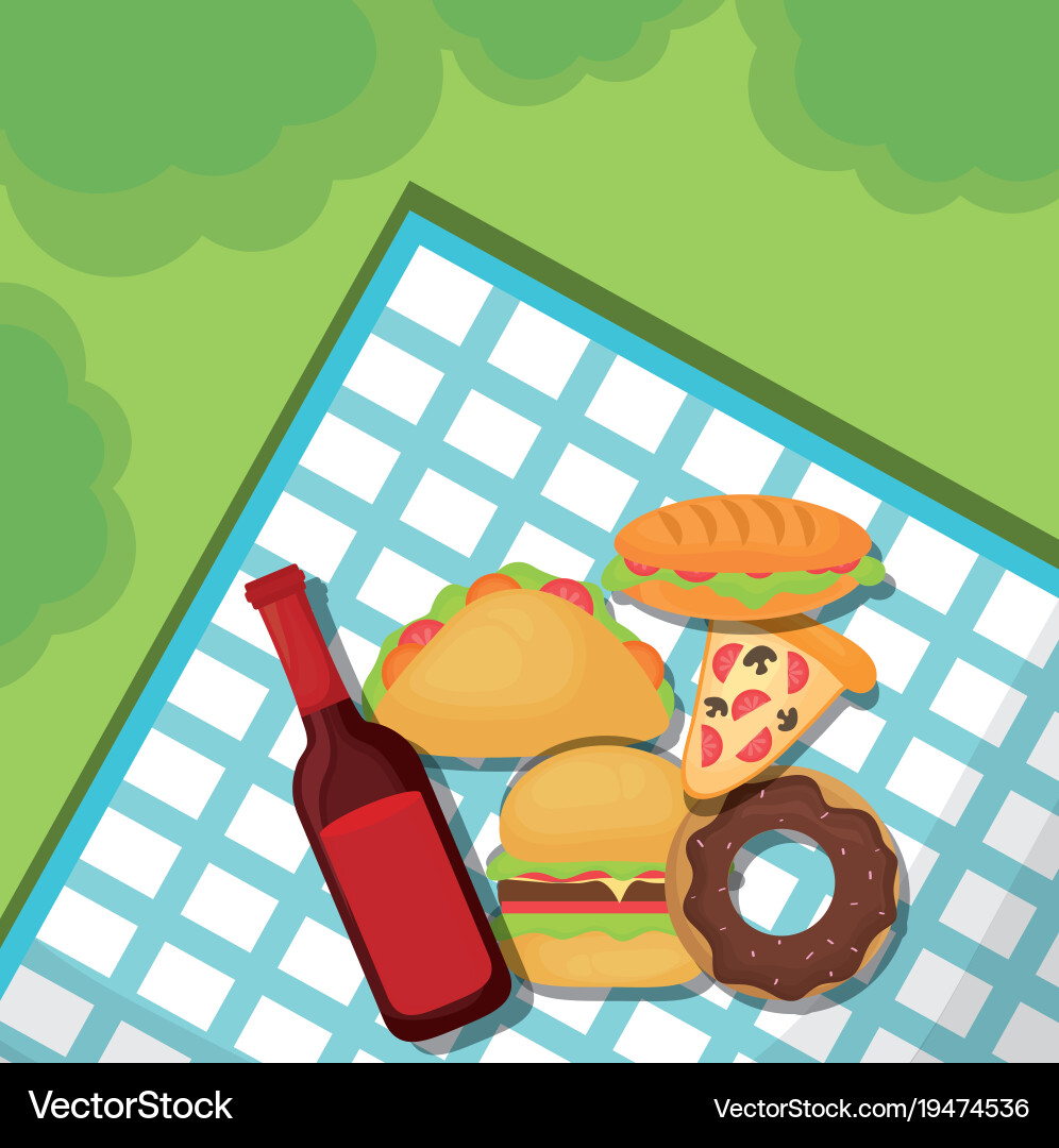 Colorful summer picnic setup in park Royalty Free Vector