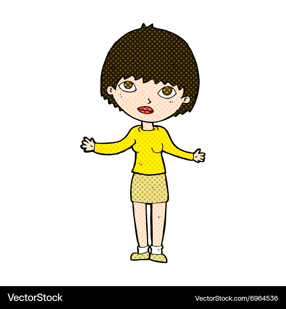 Comic cartoon woman shrugging Royalty Free Vector Image