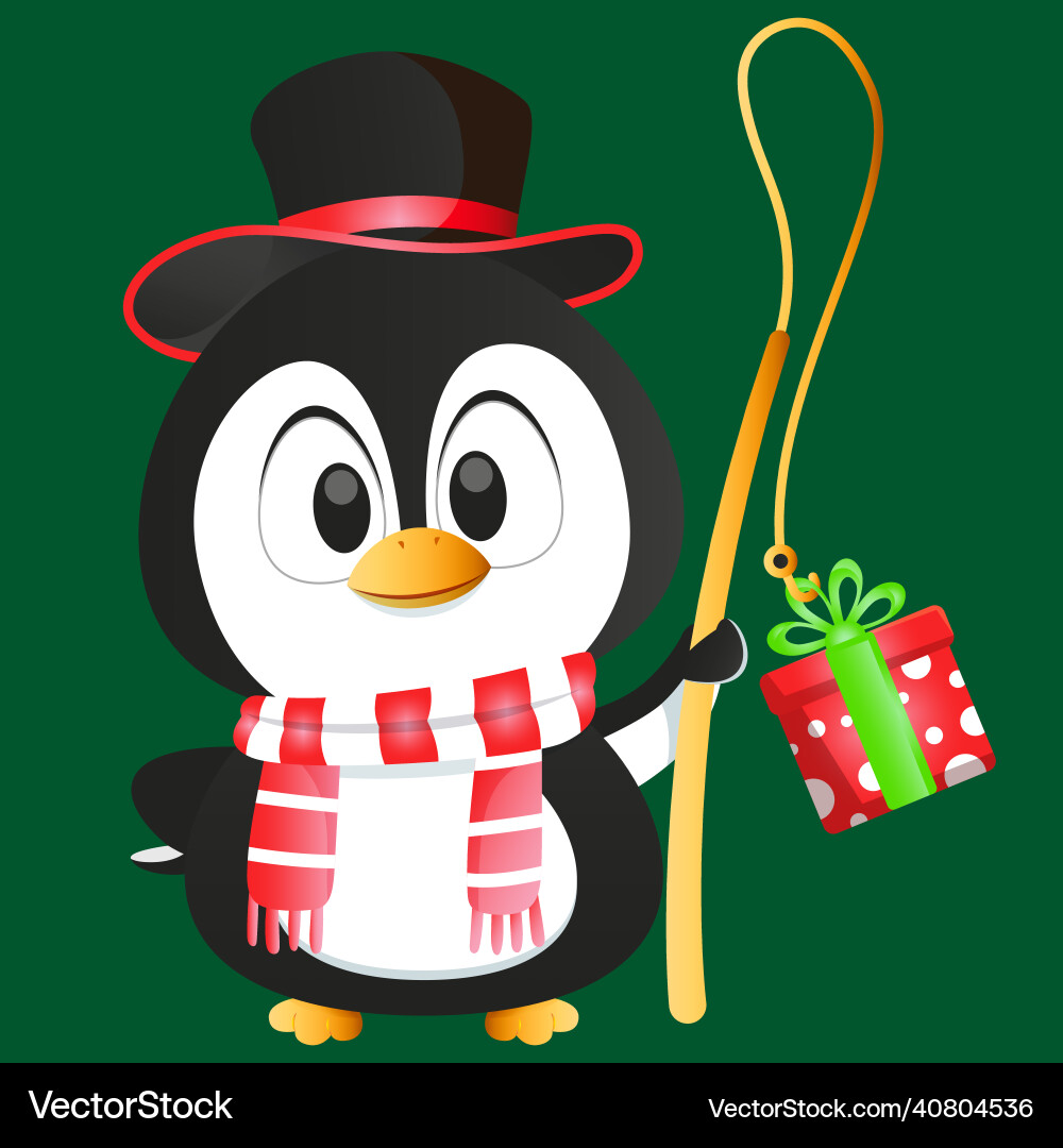 Cute penguin with christmas gifts Royalty Free Vector Image