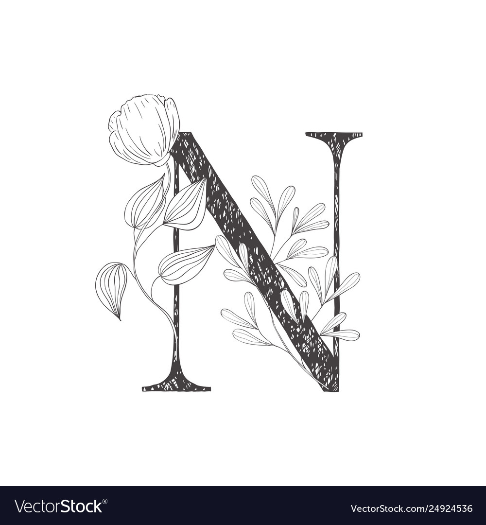 Floral botanical alphabet letter with plants Vector Image