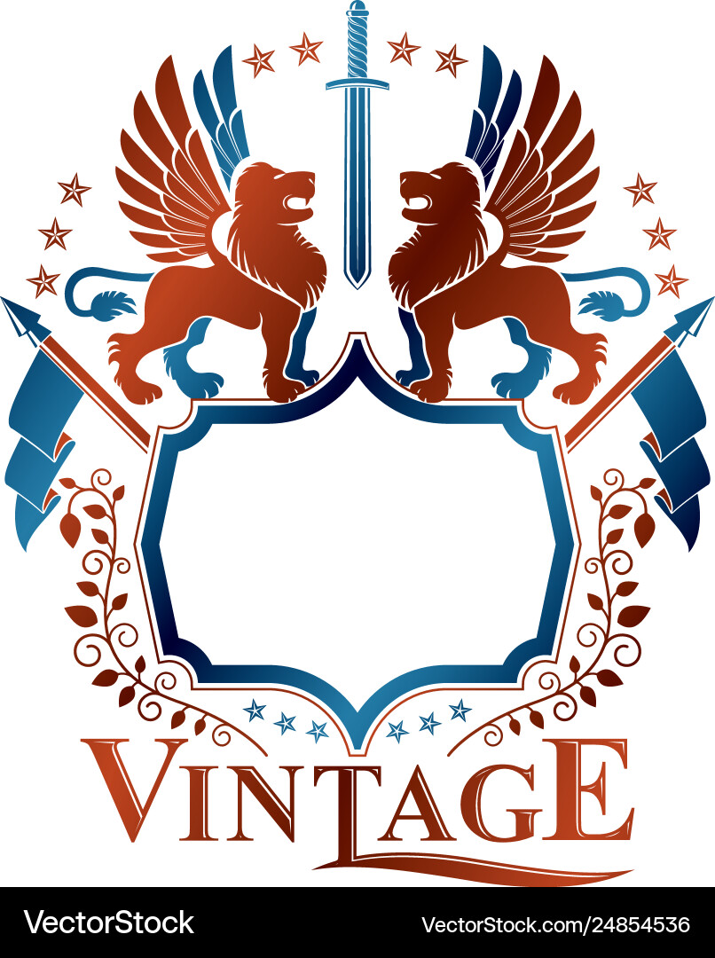 Graphic emblem composed with brave lion king and Vector Image