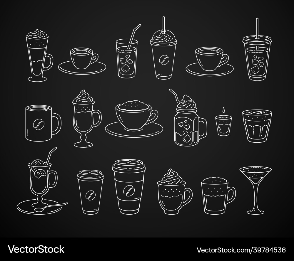 Line art coffee cups icons Royalty Free Vector Image