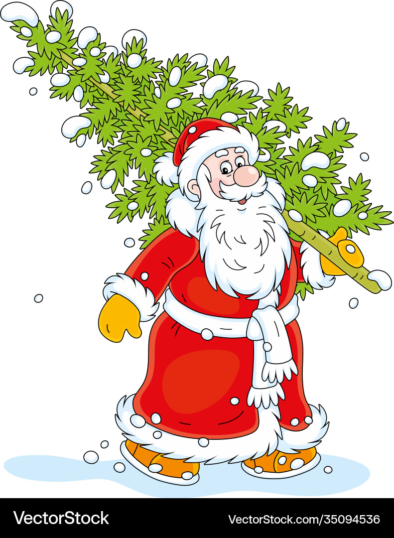 Santa claus carrying a christmas tree Royalty Free Vector