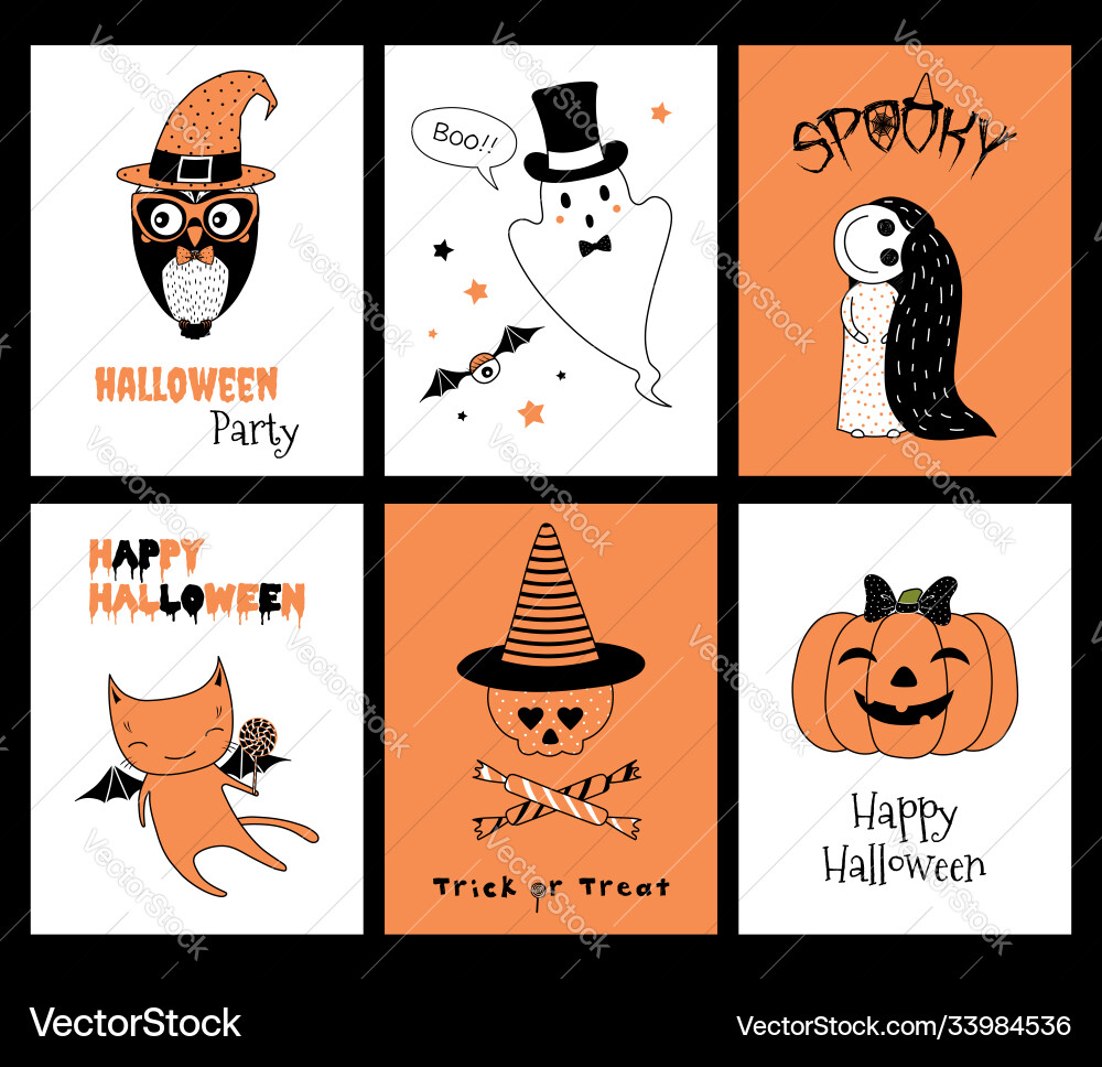 Set halloween greeting cards Royalty Free Vector Image