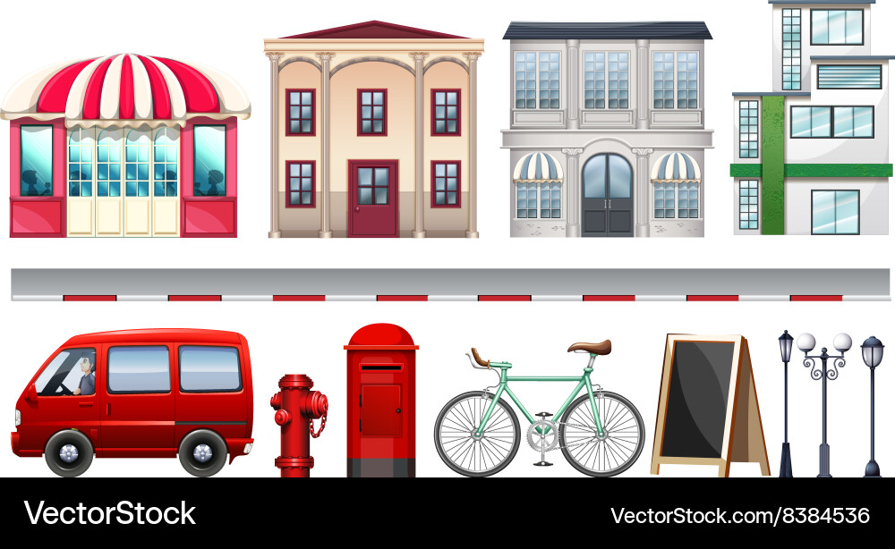 Set of stores and transportations Royalty Free Vector Image