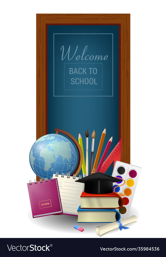 Welcome back to school lettering in frame globe Vector Image