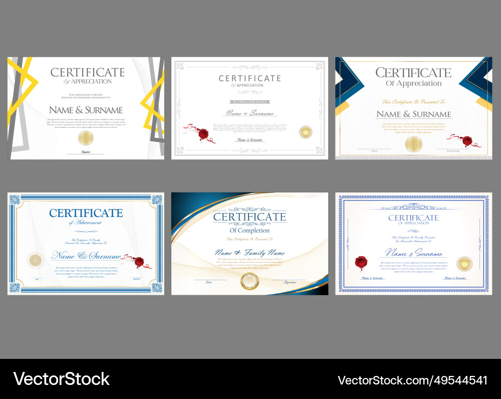 Collection of certificate retro design template Vector Image
