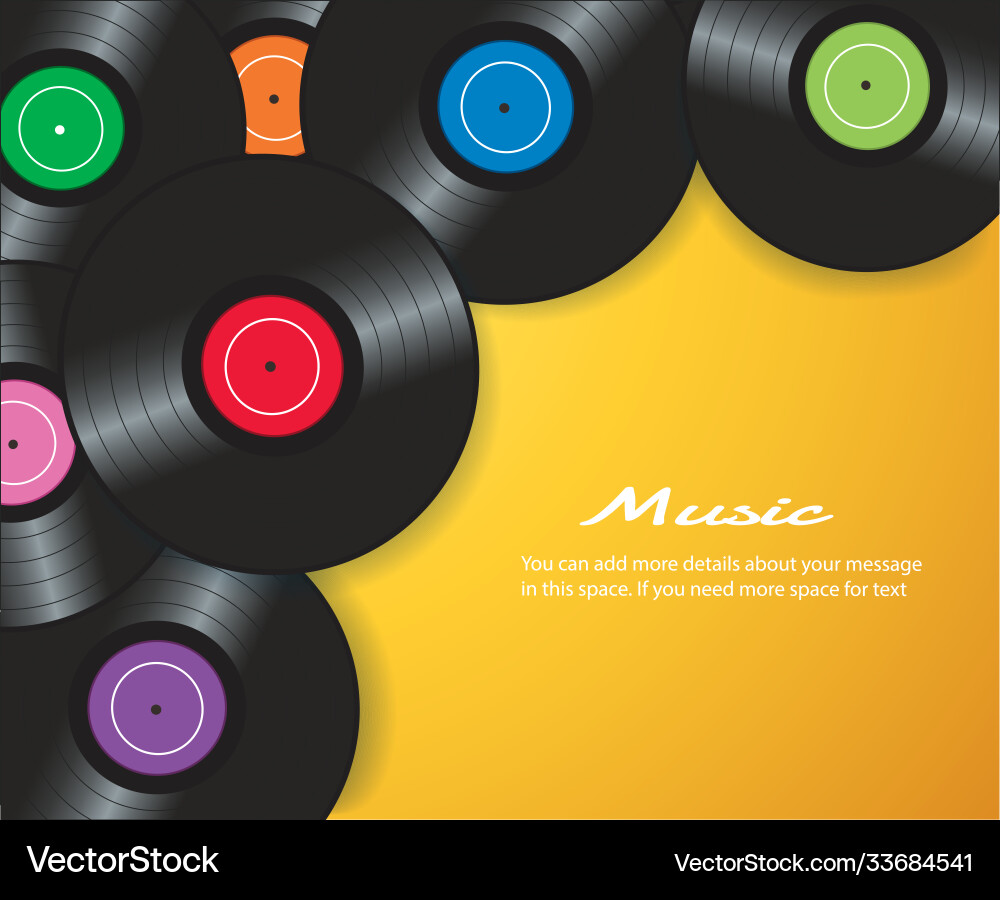 Colorful vinyl records with yellow background Vector Image