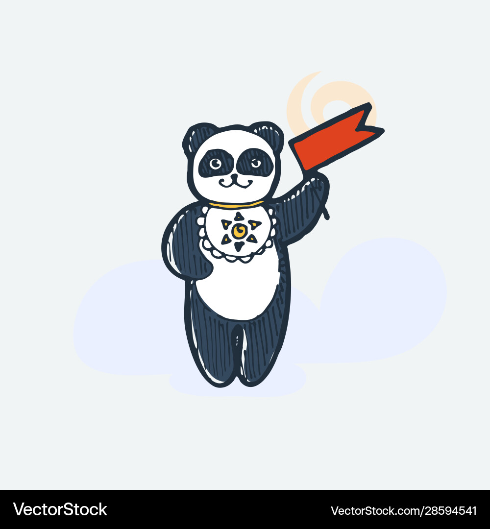 Cute panda with pennon cartoon hand drawn Vector Image