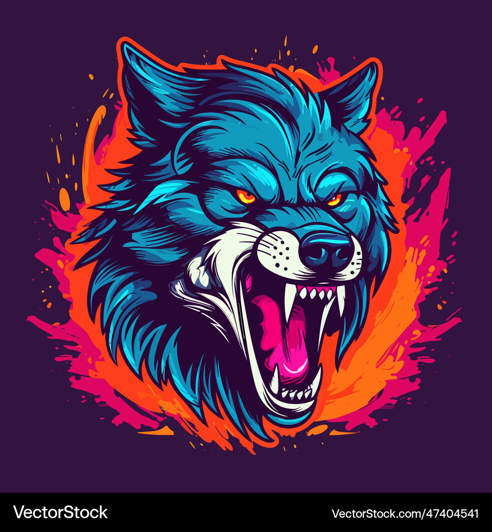 Mad aggressive wolf head colorful brush style Vector Image