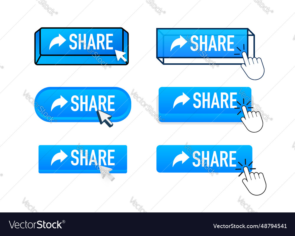 Share with pointer clicking web buttons set Vector Image