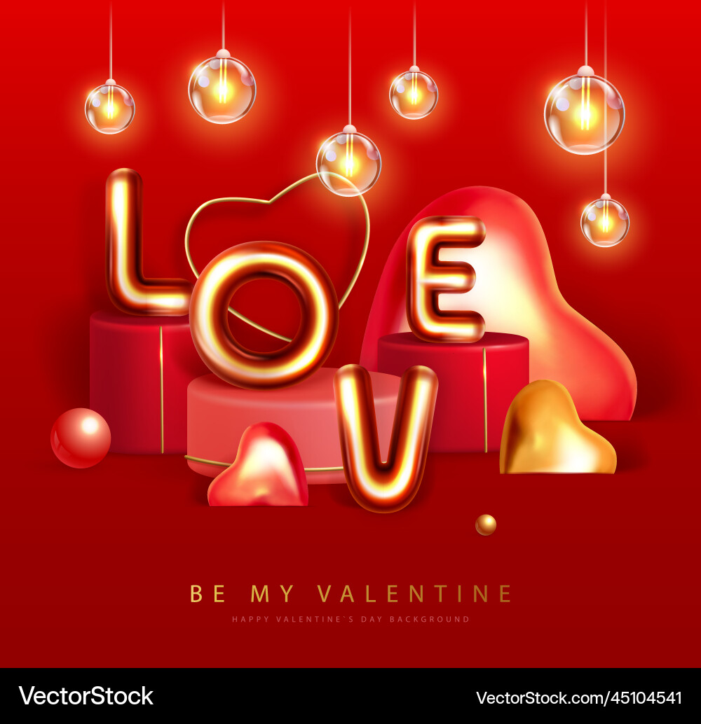 Valentines day poster with 3d chromic letters Vector Image