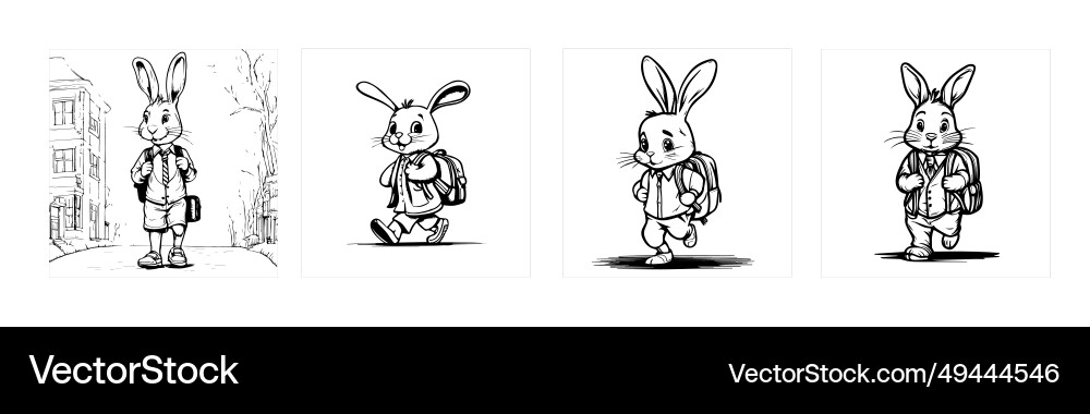 Banner set cute rabbit bunny carrying bag Vector Image