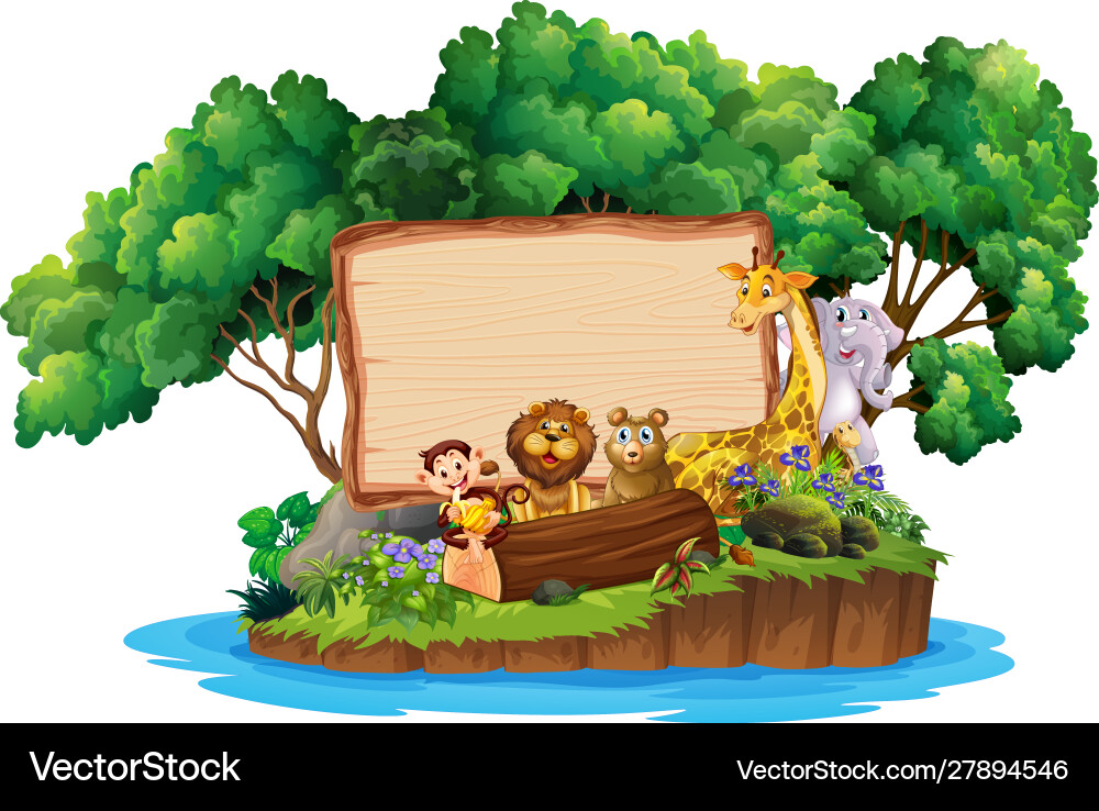 Border template design with cute animals on island