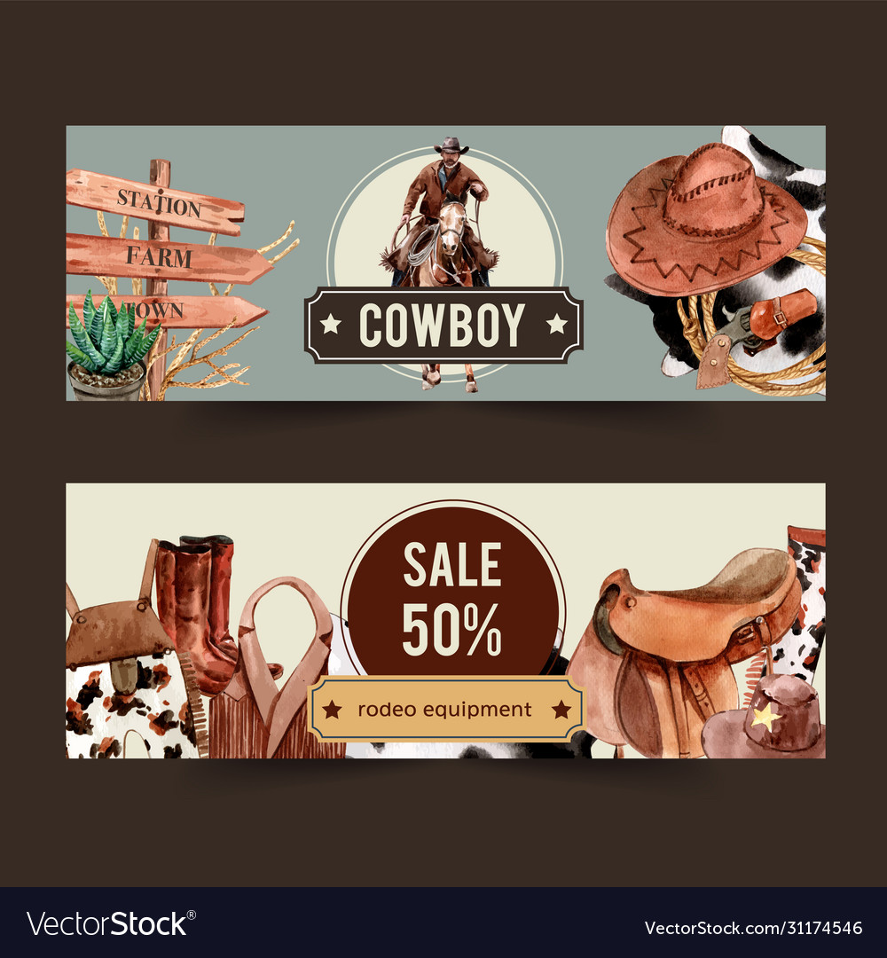 Cowboy banner design with outfit Royalty Free Vector Image