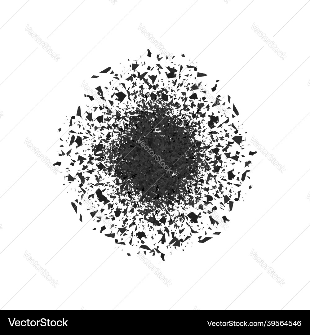 Explosion cloud of black pieces on gray background