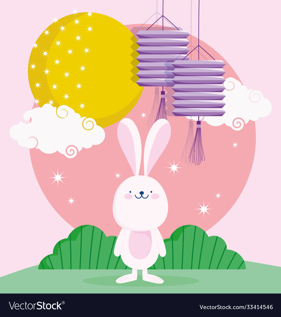 Happy mid autumn festival cute bunny lanterns Vector Image