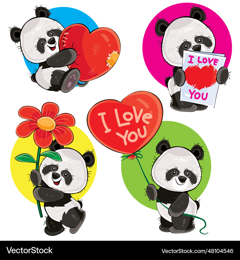 Valentine day set with cute panda bears Royalty Free Vector