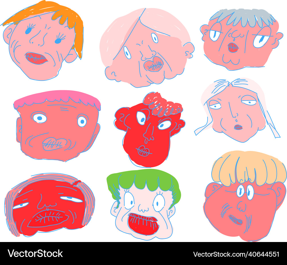 Colorful funny uncle aunt face set Royalty Free Vector Image