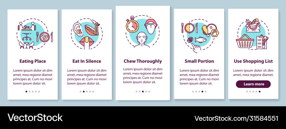 Conscious eating habits onboarding mobile app Vector Image