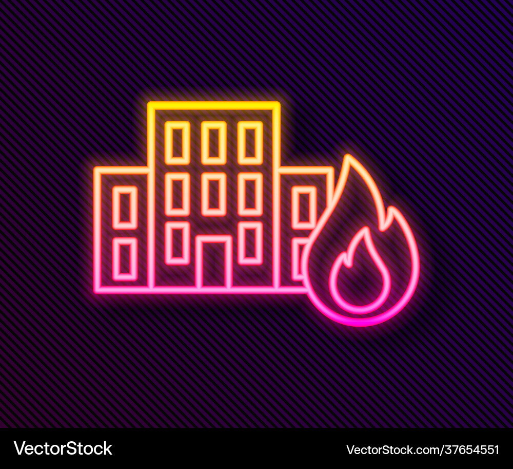 Glowing neon line fire in burning buildings Vector Image