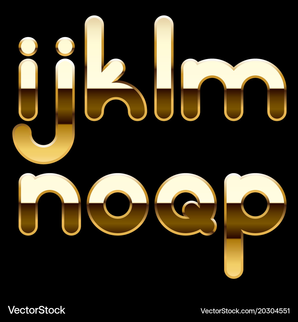 Gold alphabet small letters isolated on black Vector Image