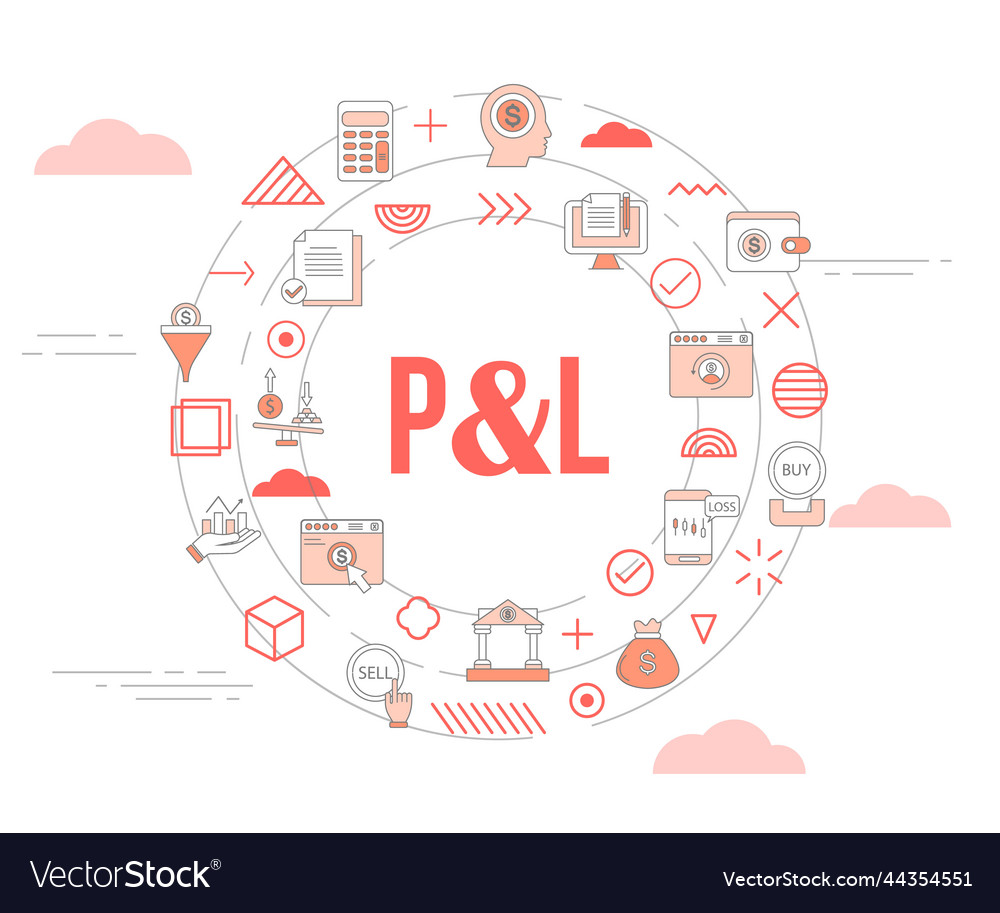 P and l profit and loss concept with icon set Vector Image