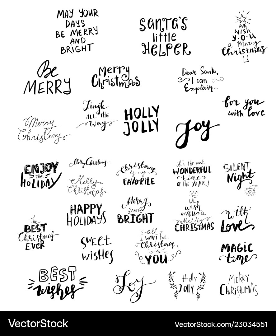 Set christmas lettering handwritten Royalty Free Vector