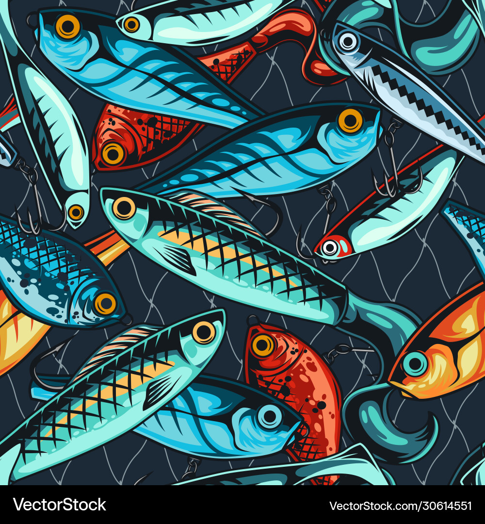 Vintage fishing lures seamless pattern Royalty Free Vector