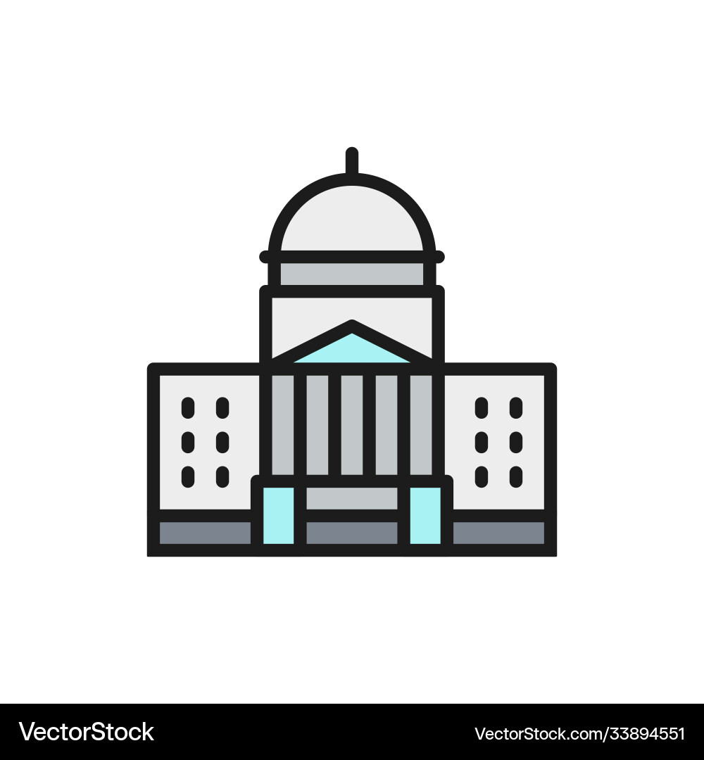 White house courthouse flat color line icon Vector Image