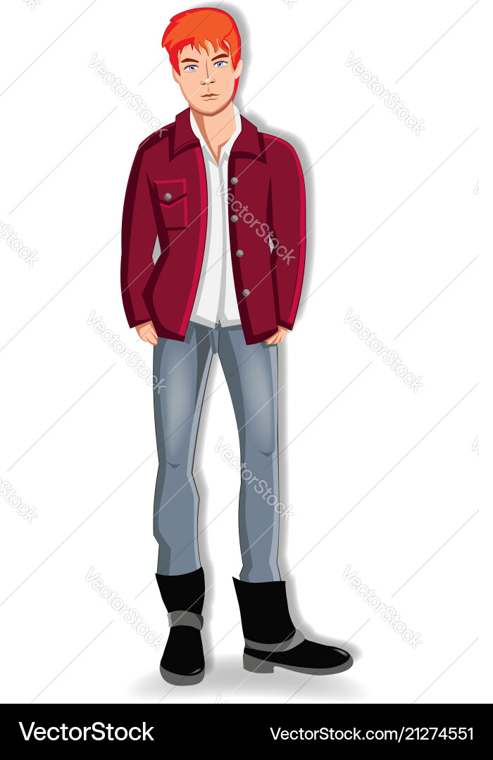 Young redheaded man keeping hands in the pockets Vector Image