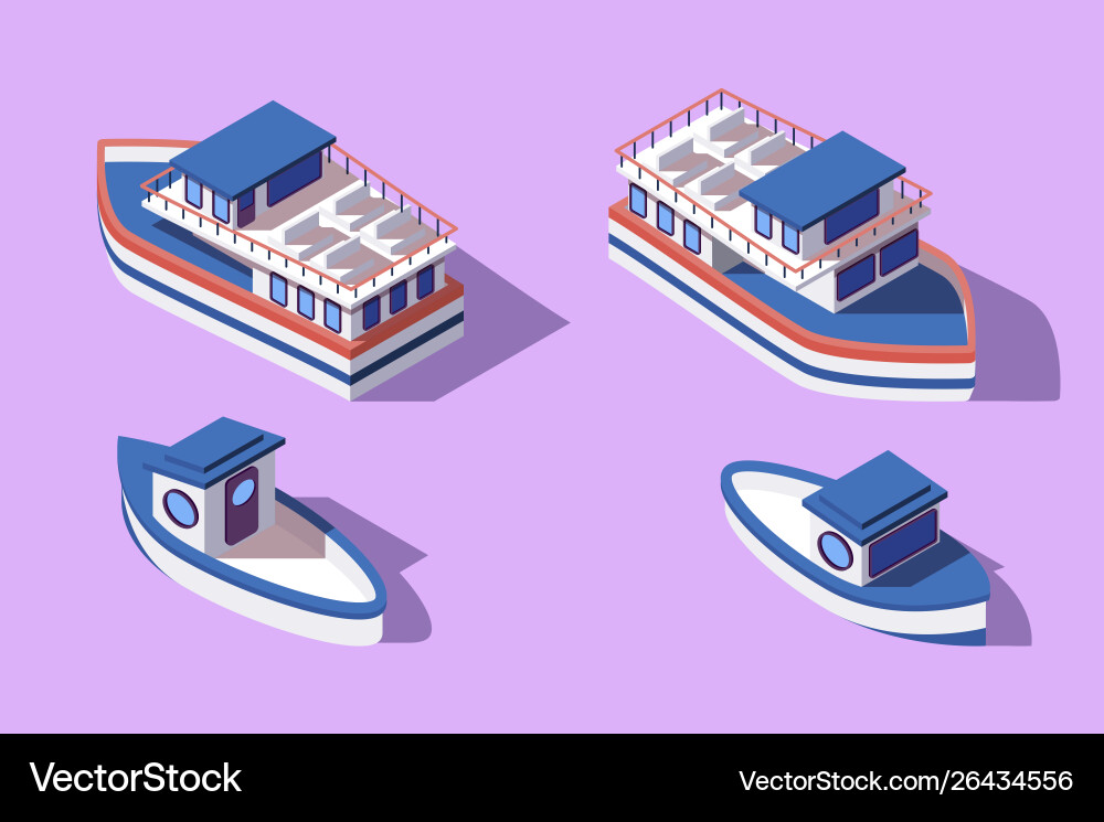 3d isometric big and small boat and barge Vector Image