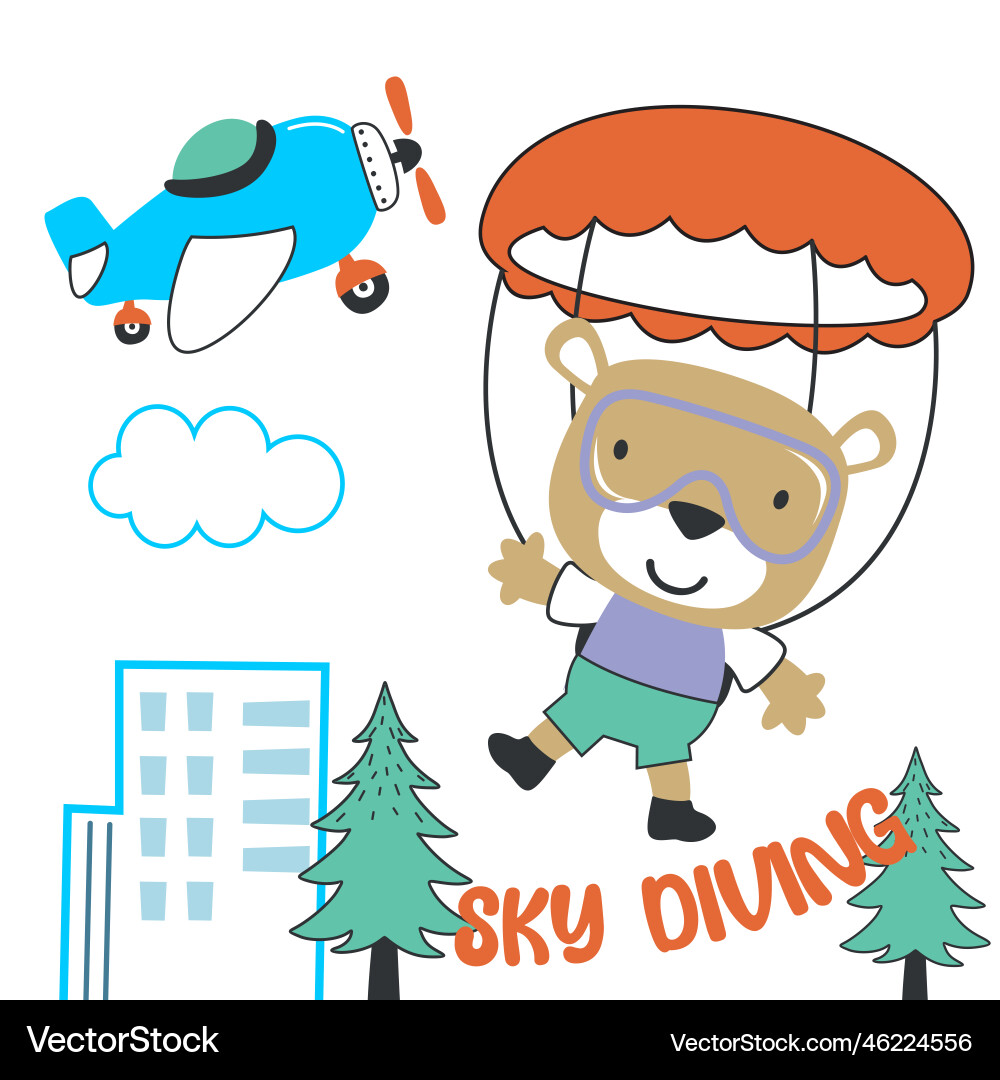 A cute little bear flying with parachute Vector Image