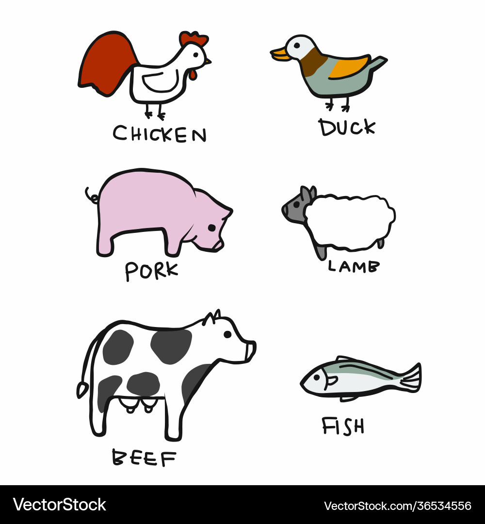 Animal meat cartoon set Royalty Free Vector Image