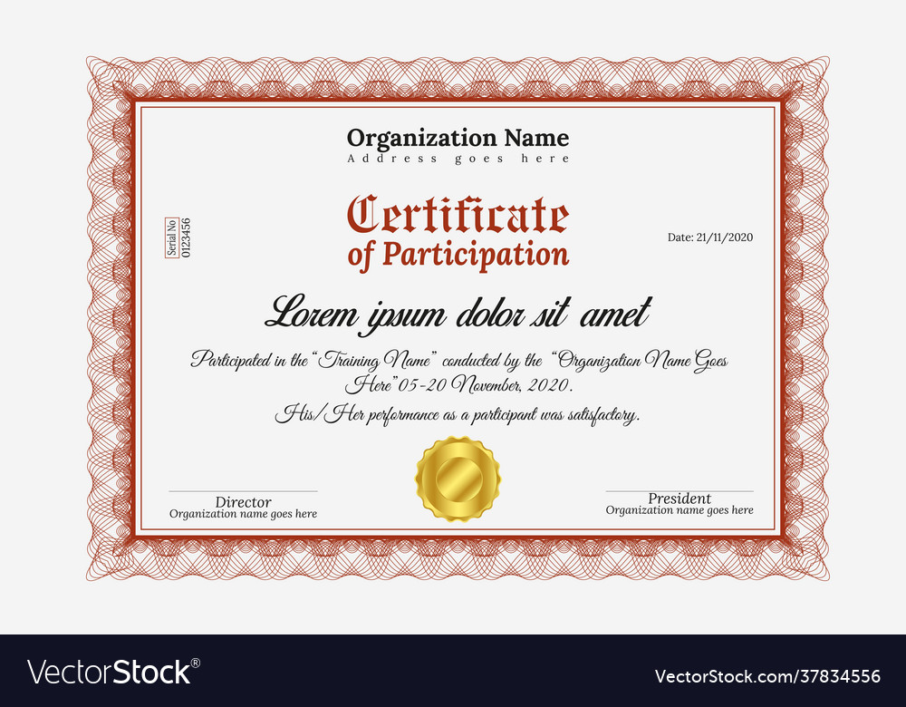 Certificate Participation Template Royalty Free Vector Image