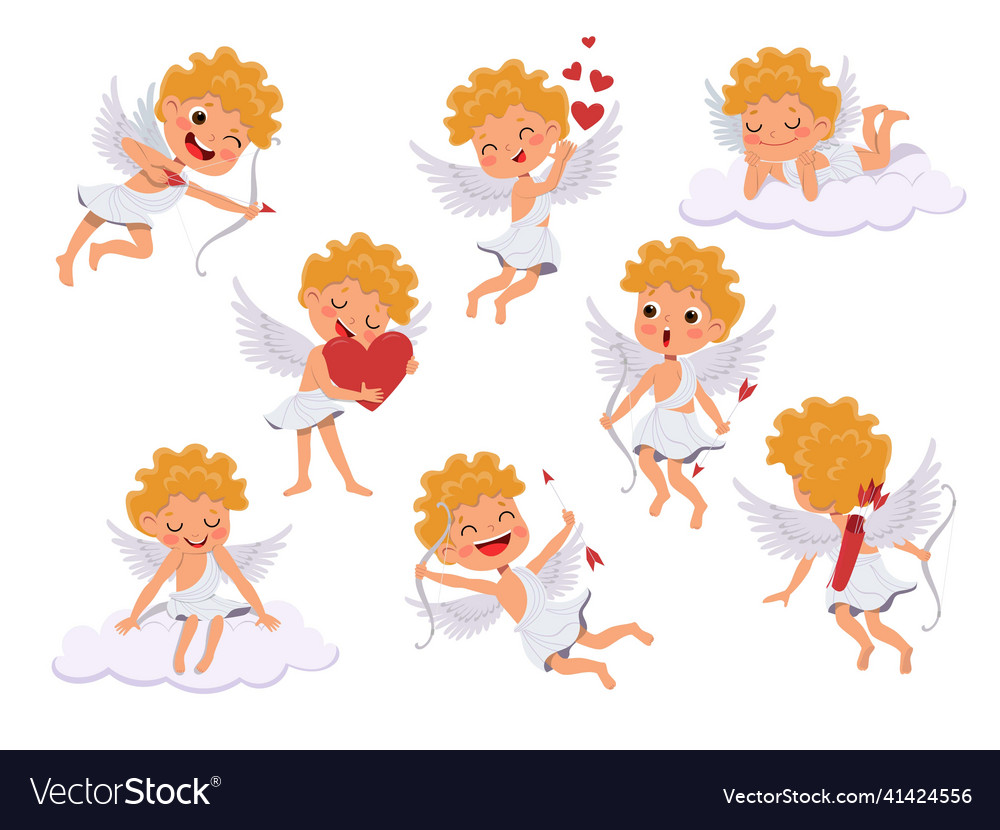 Cute cupid boy character valentines day set Vector Image