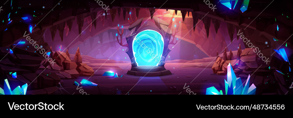 Dark cave with gemstones and magic portal Vector Image