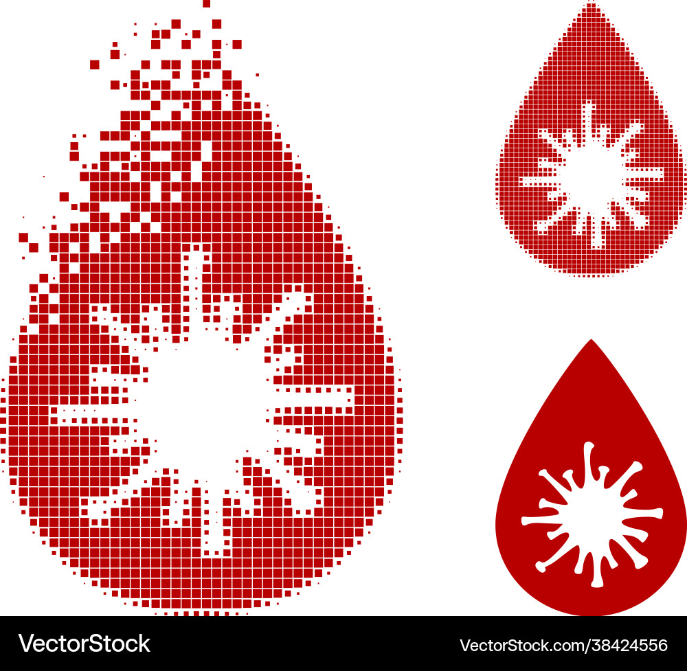 Disappearing pixelated infected blood drop glyph Vector Image