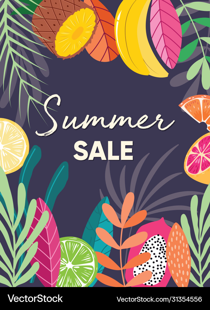 Exotic fruit and tropical plants poster design Vector Image