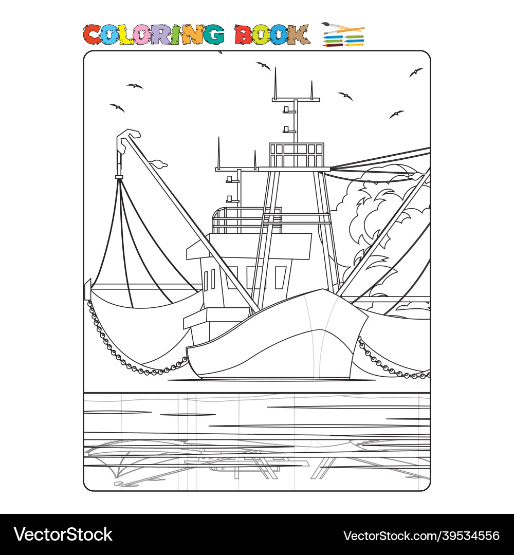 Fisherman coloring page for children Royalty Free Vector
