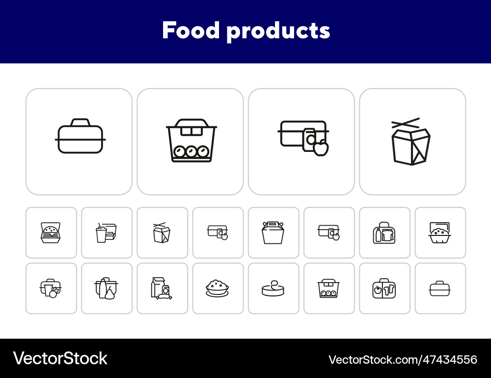 Food products line icon set Royalty Free Vector Image
