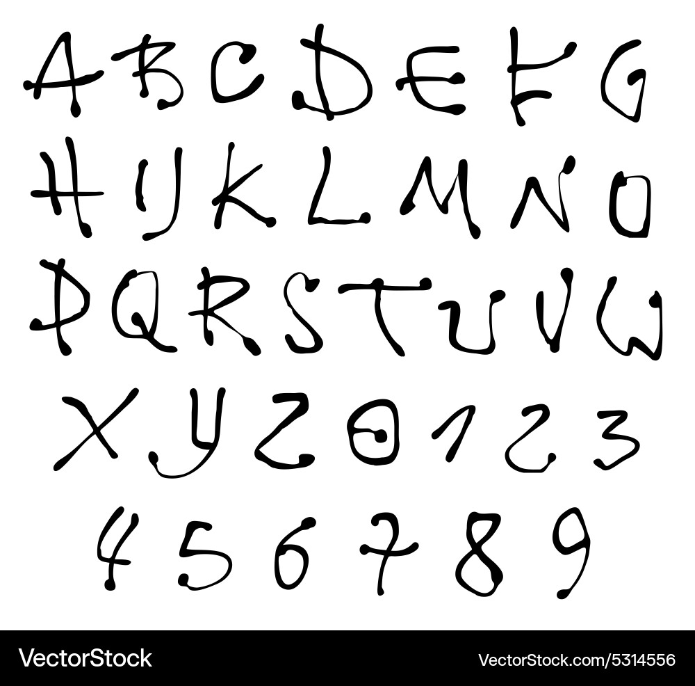 Ink font and number alphabet over white Royalty Free Vector