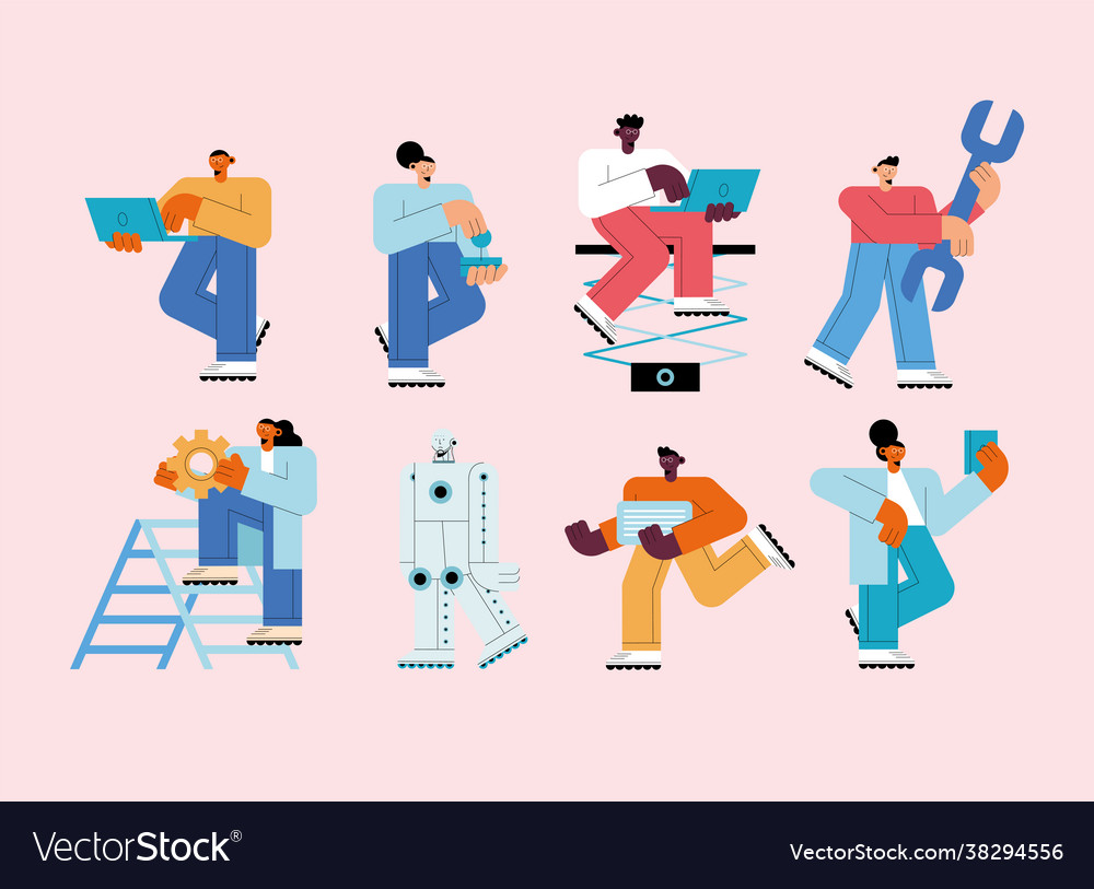 Seven artificial intelligence users Royalty Free Vector