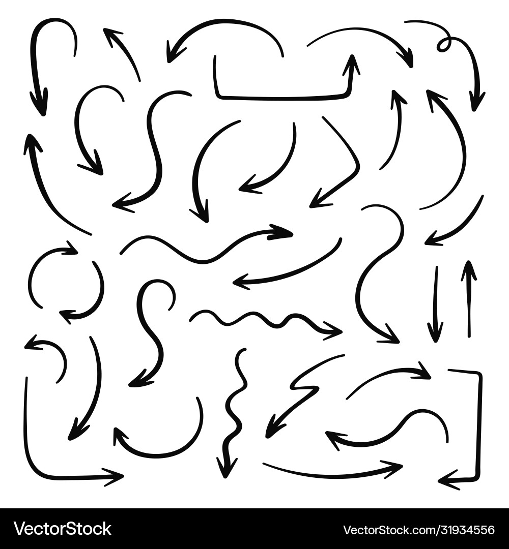 Super set hand-drawn arrows graphic design Vector Image