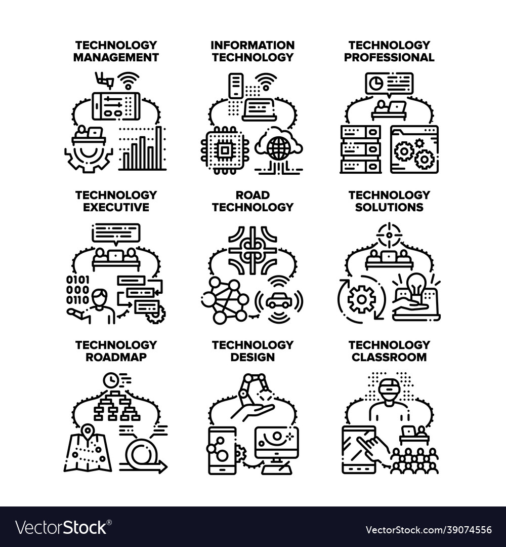 Technology solution set icons Royalty Free Vector Image
